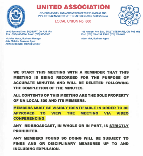 UA LOCAL800; has scheduled a Zoom Meeting Monday June 7 2021 at 7:00pm ...